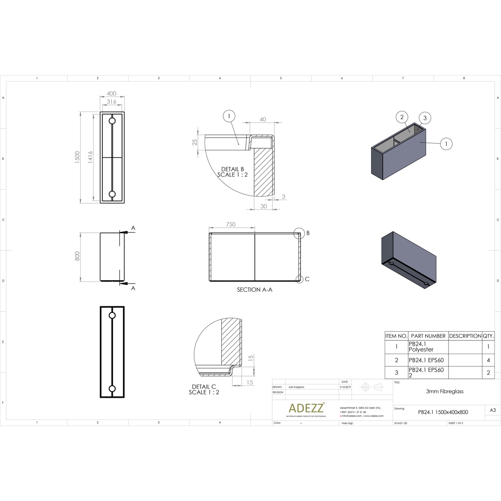 ADEZZ Fibreglass CARREZ Barrier Trough (7 sizes): L150cm x W40cm x ...