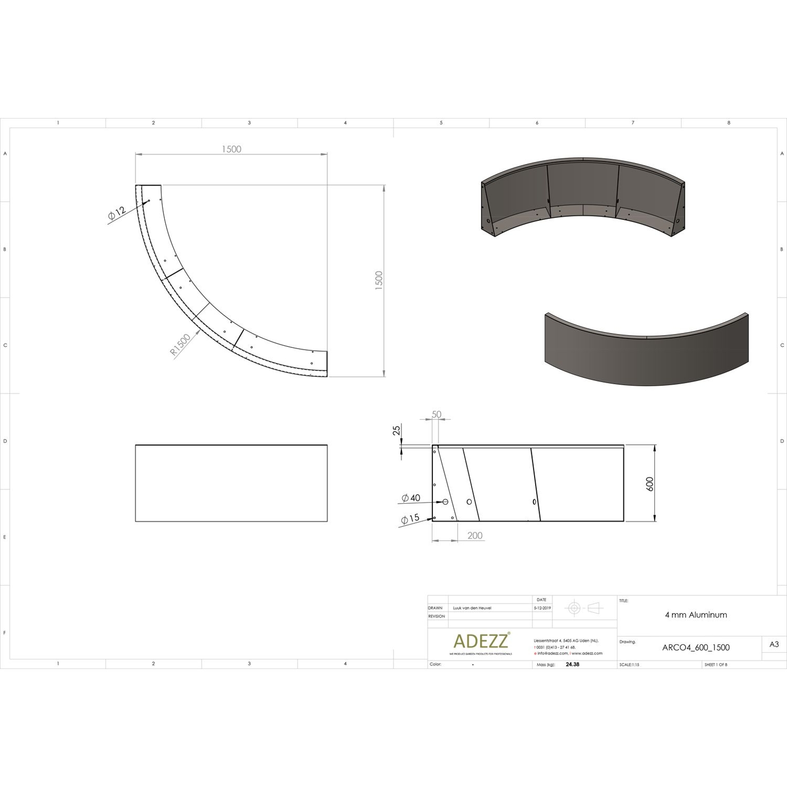 ADEZZ Aluminium Outside Radius Retaining Wall (L50cm/100cm/150cm/200cm ...