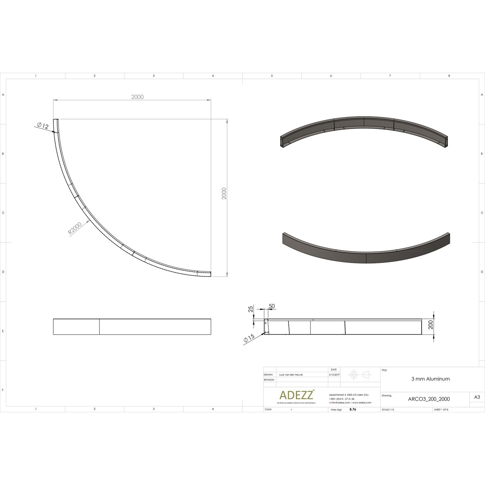 ADEZZ Aluminium Outside Radius Retaining Wall (L50cm/100cm/150cm/200cm ...