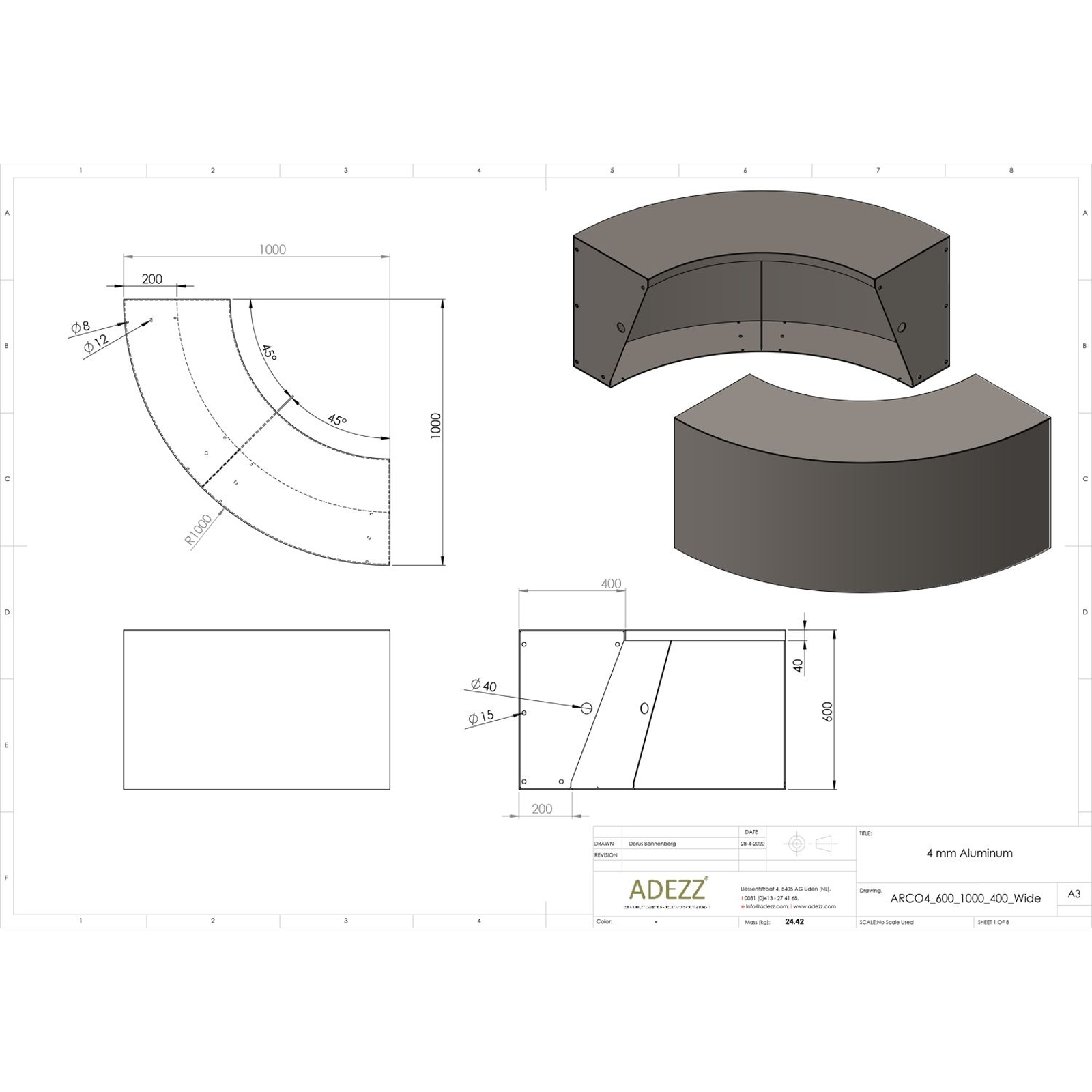 ADEZZ Aluminium Wide Top Outside Radius Retaining Wall (L100cm/150cm ...