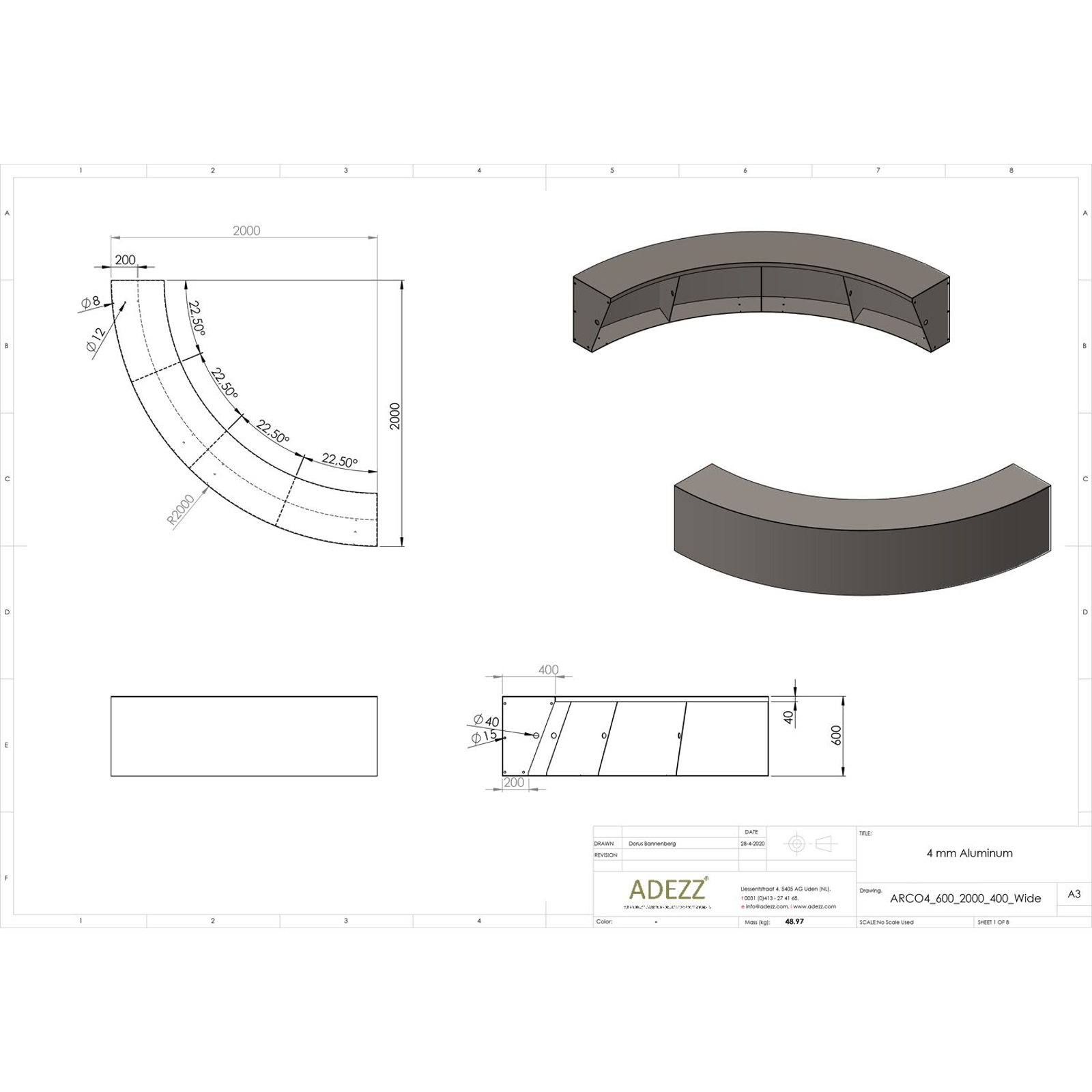 ADEZZ Aluminium Wide Top Outside Radius Retaining Wall (L100cm/150cm ...