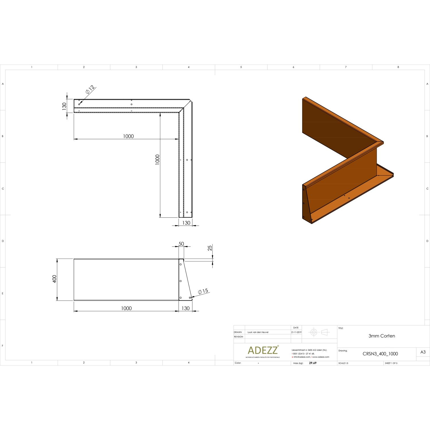 ADEZZ Corten Steel Inside Corner Retaining Wall (L50cmx50cm/100cmx100cm ...