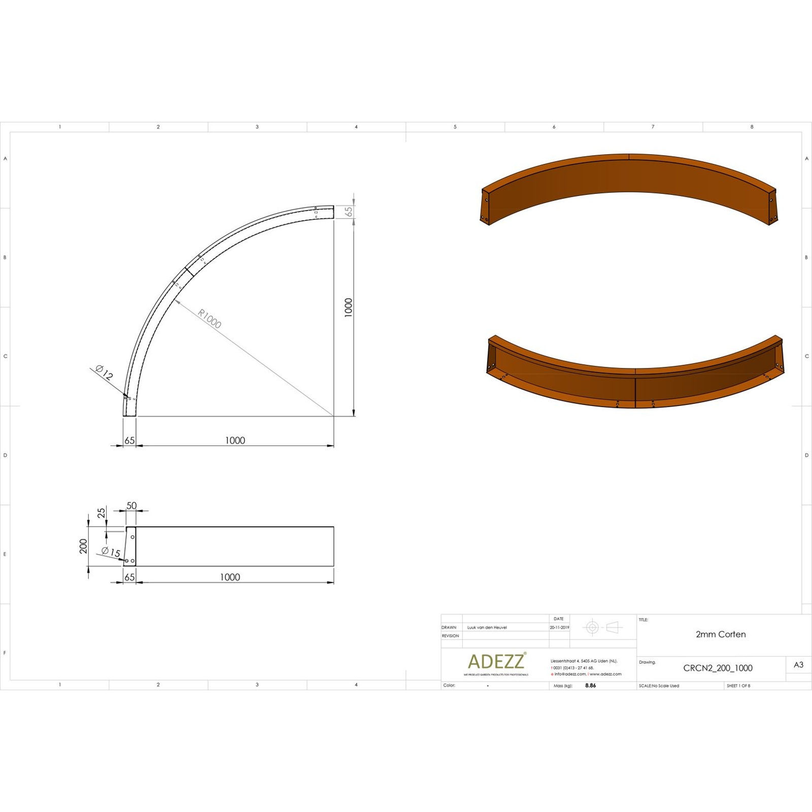 ADEZZ Corten Steel Inside Radius Retaining Wall (L50cm/100cm/150cm ...