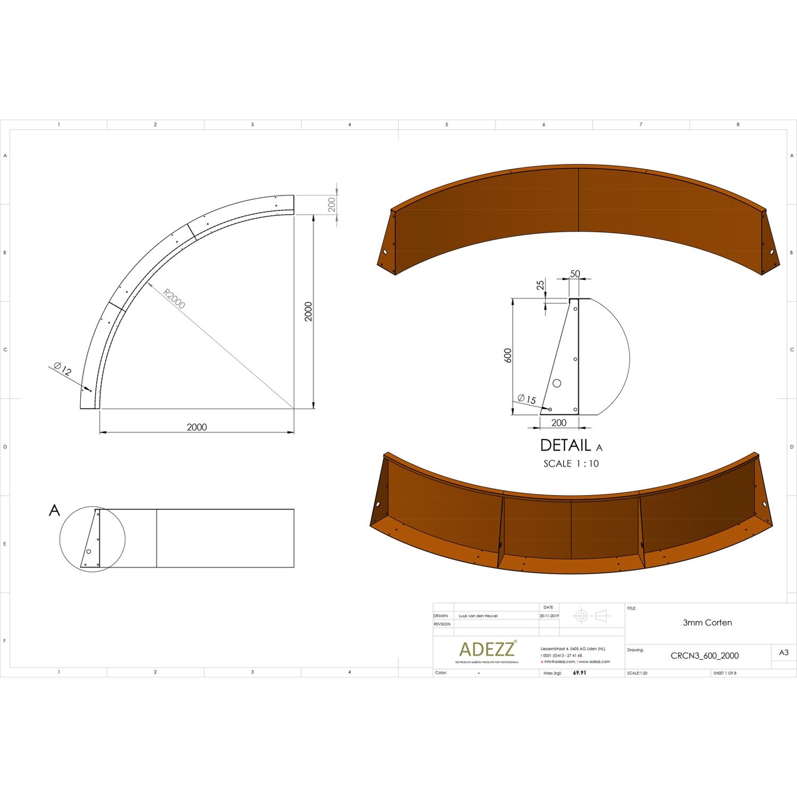 ADEZZ Corten Steel Inside Radius Retaining Wall (L50cm/100cm/150cm ...
