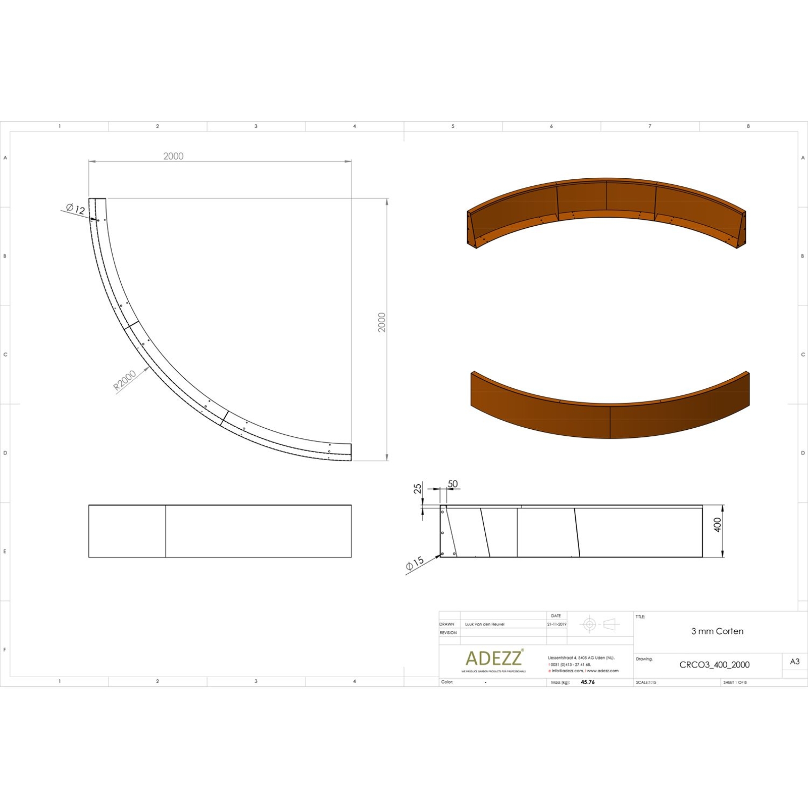 ADEZZ Corten Steel Outside Radius Retaining Wall (L50cm/100cm/150cm ...